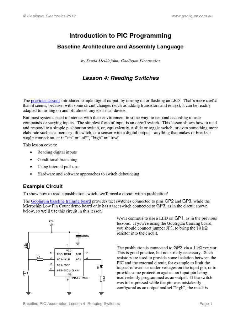 Introduction To PIC Programming: Baseline Architecture and Assembly Language | PDF | Switch ...