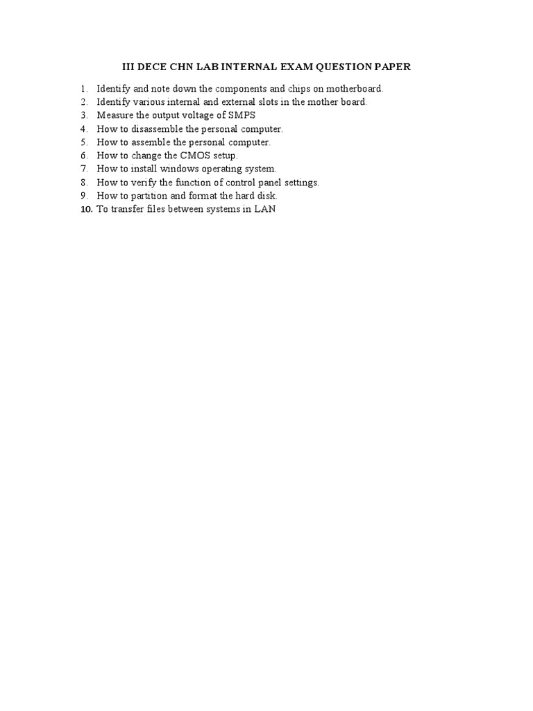 Iii Dece CHN Lab Internal Exam | PDF