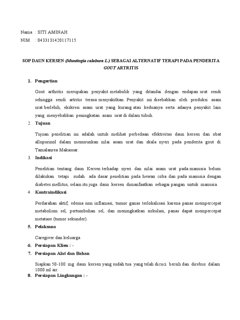 Sop Terapi Komplementer (Siti Aminah) | PDF | Kesehatan Holistik | Sains & Matematika