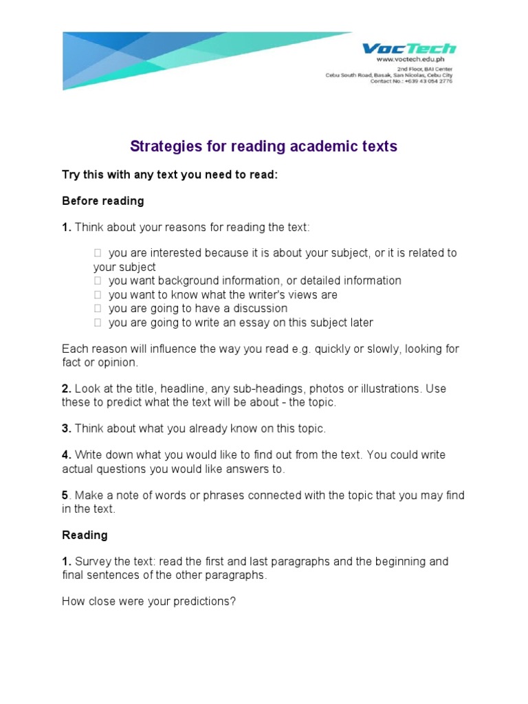 Strategies For Reading Academic Texts | PDF | Sentence (Linguistics) | Word