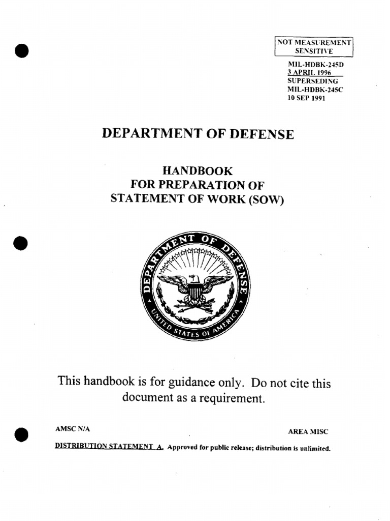 Mil HDBK 245d - Handbook For Preparation of Statement of Work (SOW ...