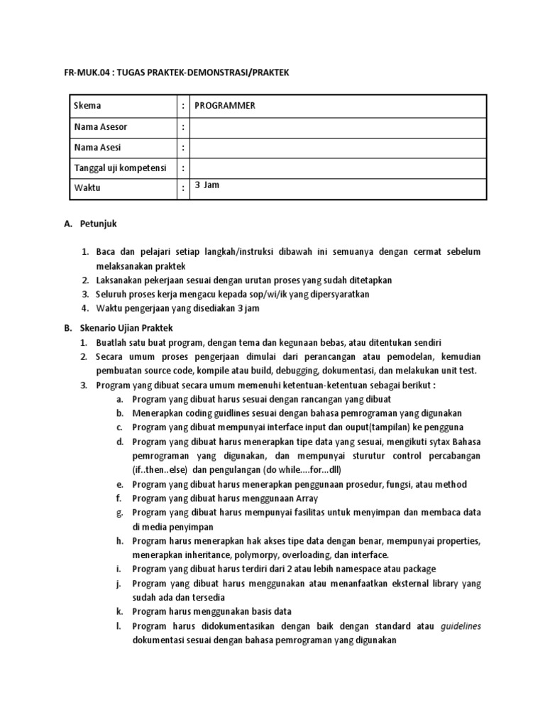 Tugas Praktek Programmer 3 Jam | PDF | Komputer | Teknologi & Rekayasa