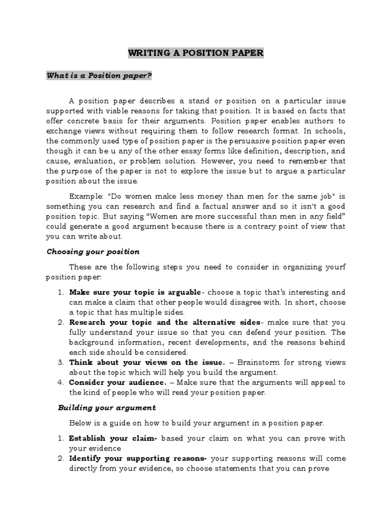 What Is A Position Paper? | PDF | Argument | Reason