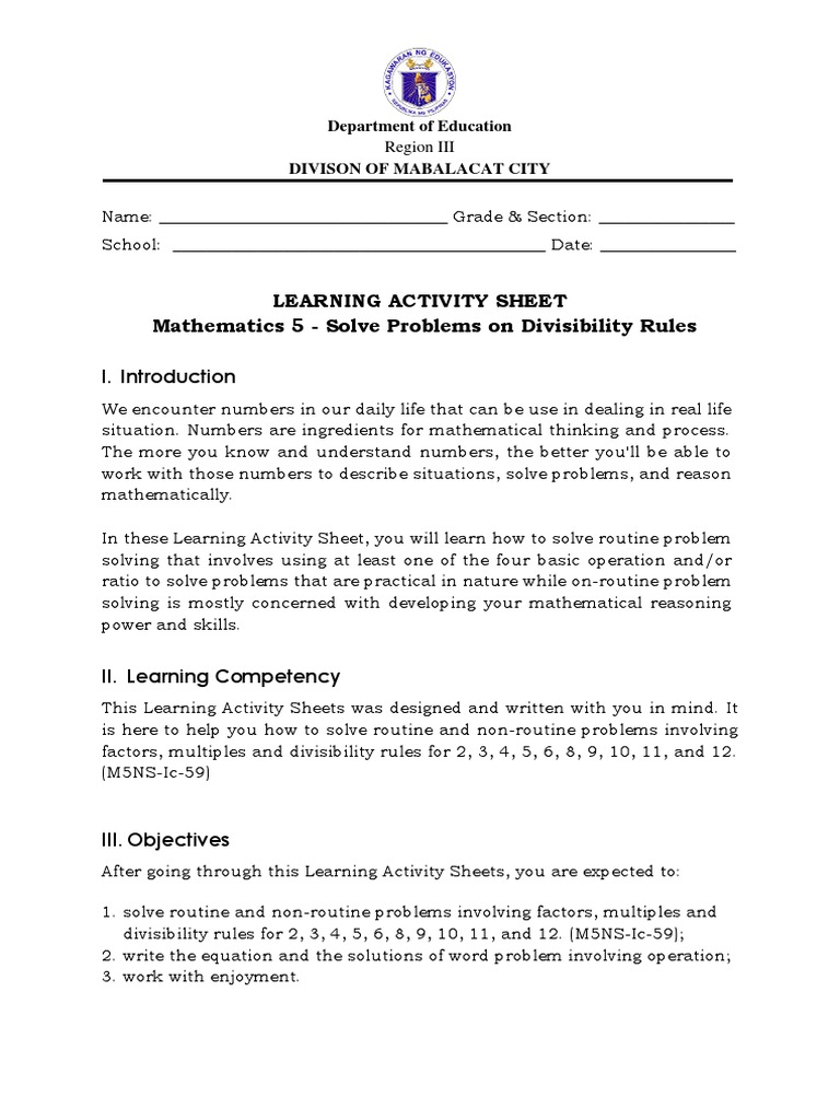 Grade 5 Divisibility Word Problems | PDF | Cognition