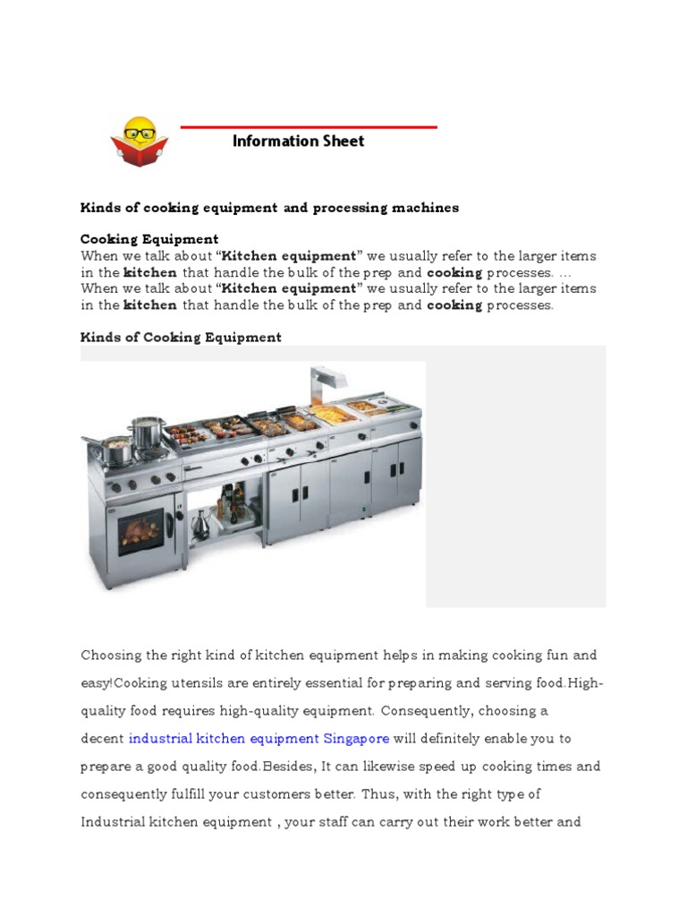Information Sheet: Kinds of Cooking Equipment and Processing Machines ...