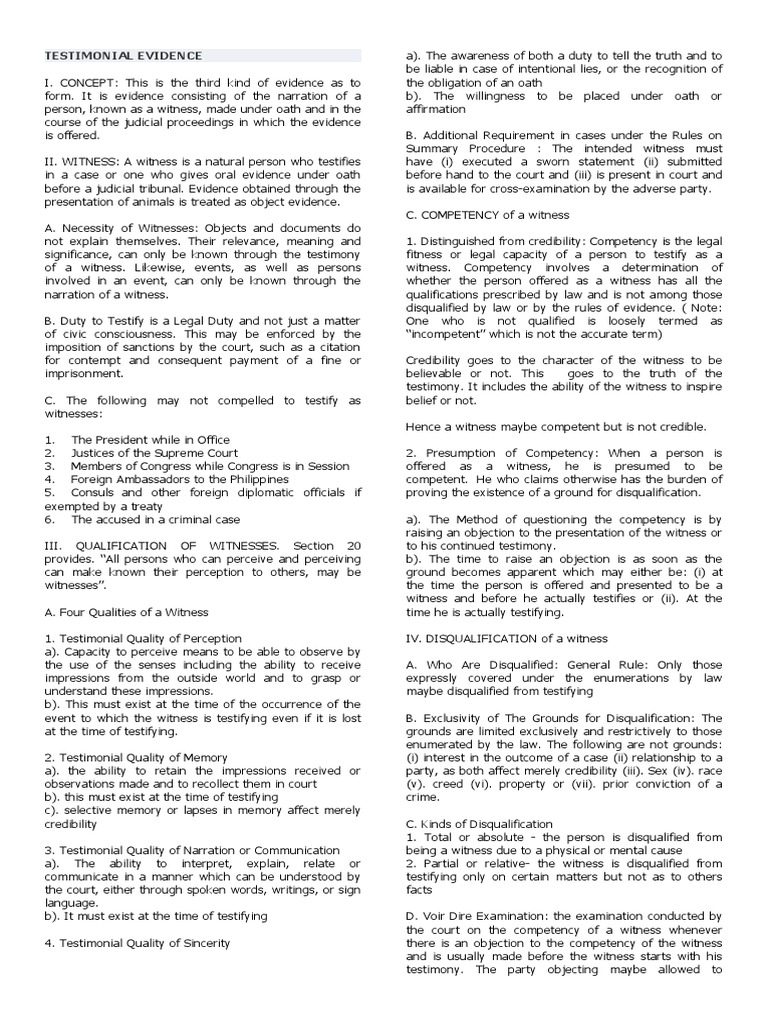 Testimonial Evidence: Qualifications, Disqualifications and Privileges ...