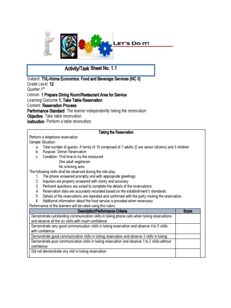 Task Sheets TVL, H.E.FBS-MFABI | PDF | Waiting Staff | Restaurants