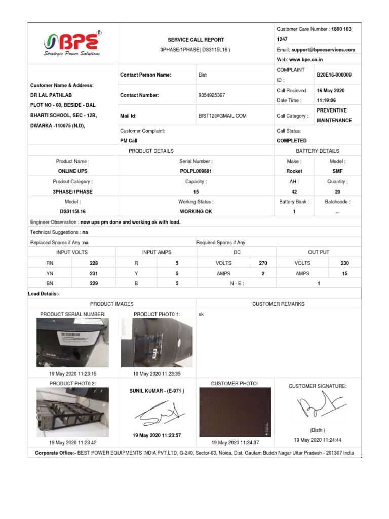 Service Report Form Completed B20e16-000009 PDF | PDF