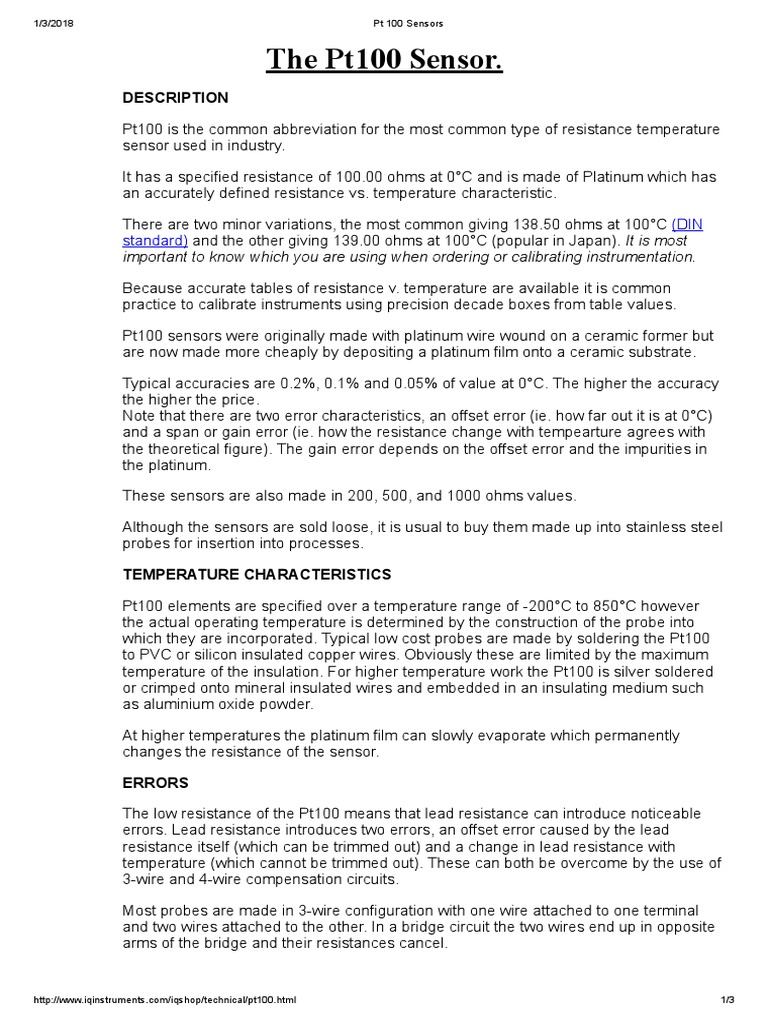 PT 100 Sensors | PDF | Thermocouple | Electromagnetism
