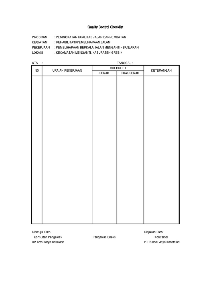 Quality Control Checklist | PDF