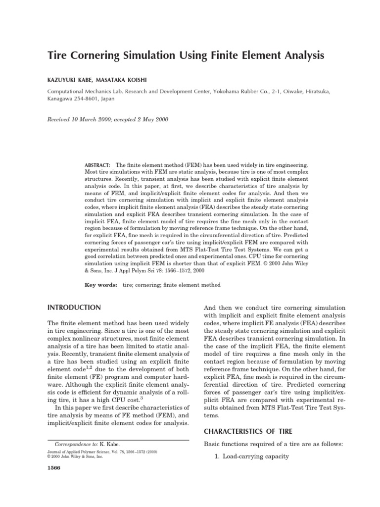 Tire Cornering Simulation Using Finite Element Analysis | PDF | Finite Element Method | Tire