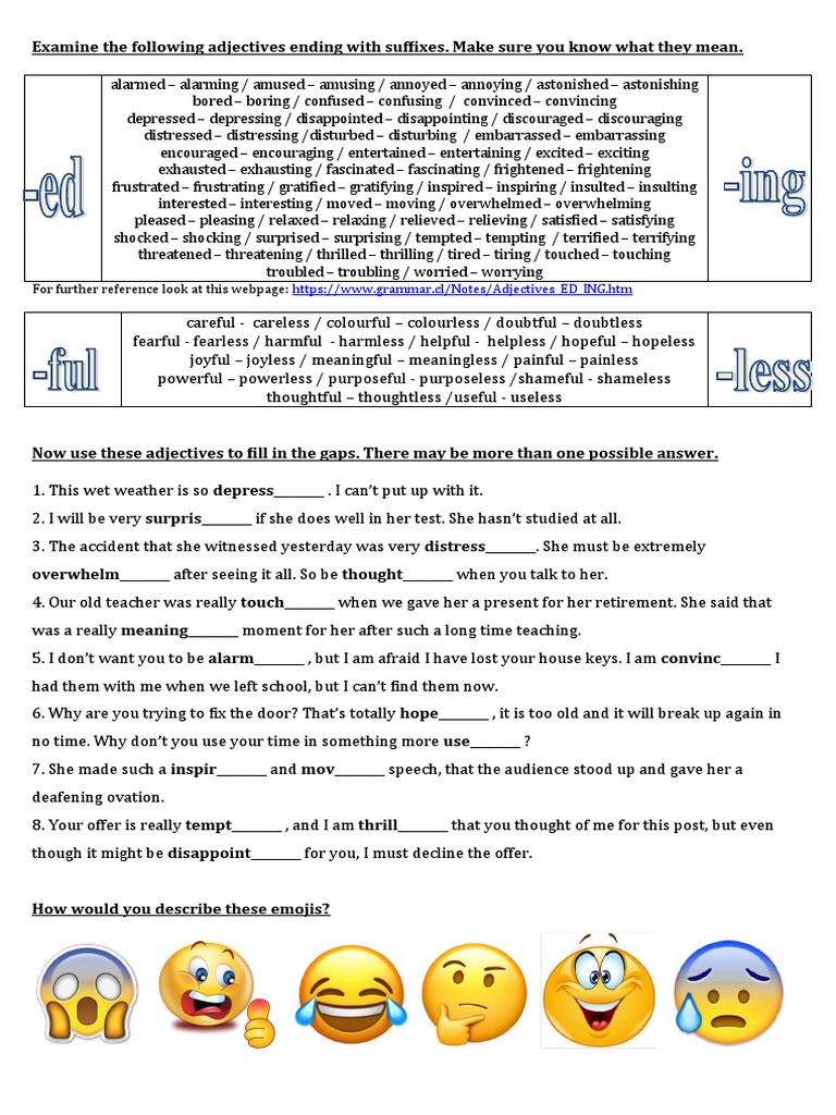 Adjective suffixes -ed / -ing / -ful / -less | PDF