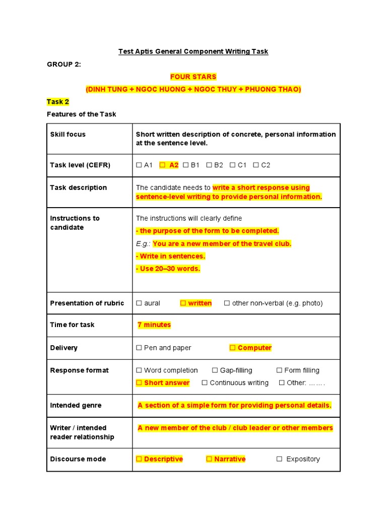 APTIS WRITING TEST SPECS - Writing Task 2 | PDF | Information | Learning