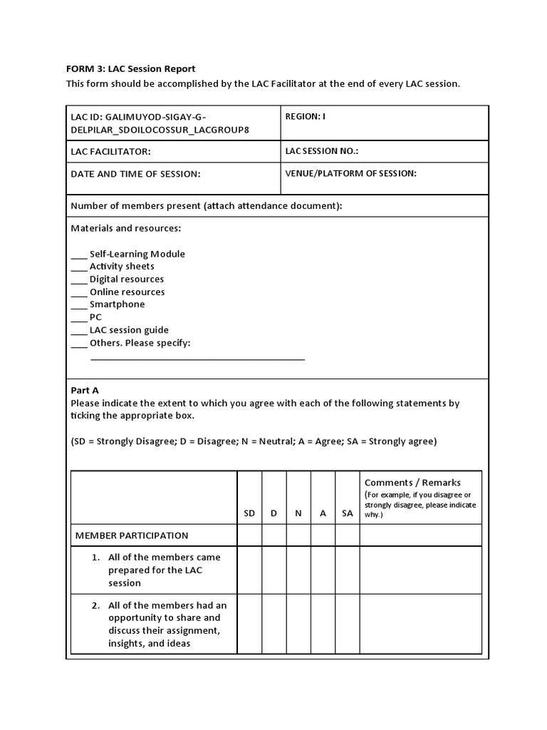 Form 3. LAC Session Report | PDF | Facilitator | Applied Psychology