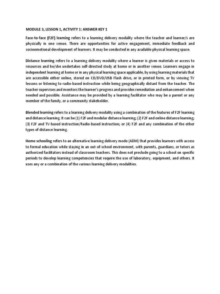LDM2 Module 3, Lesson 1, Activity 1 - ANSWER KEY 1 PDF | PDF