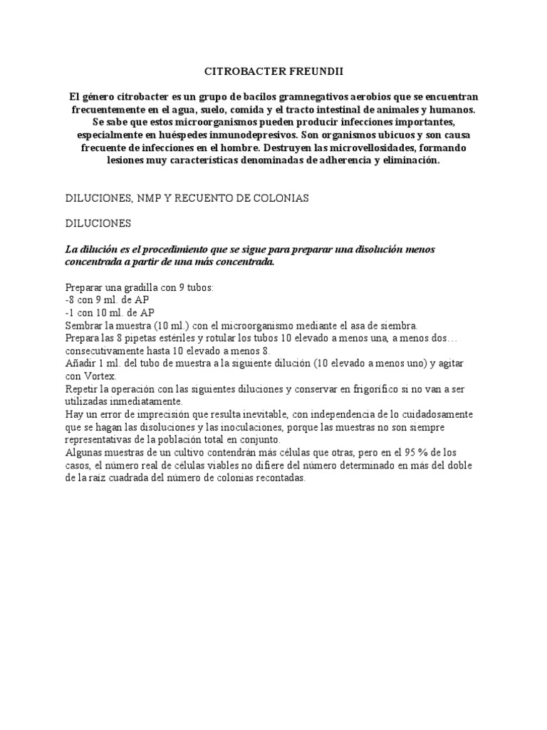 Citrobacter freundii: Infecciones y Diluciones | PDF | Microbiología ...