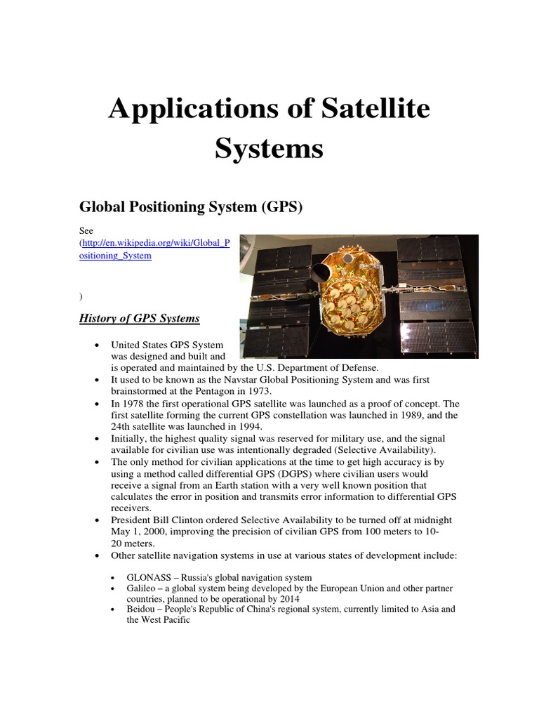 Applications of Satellite Systems: Global Positioning System (GPS ...