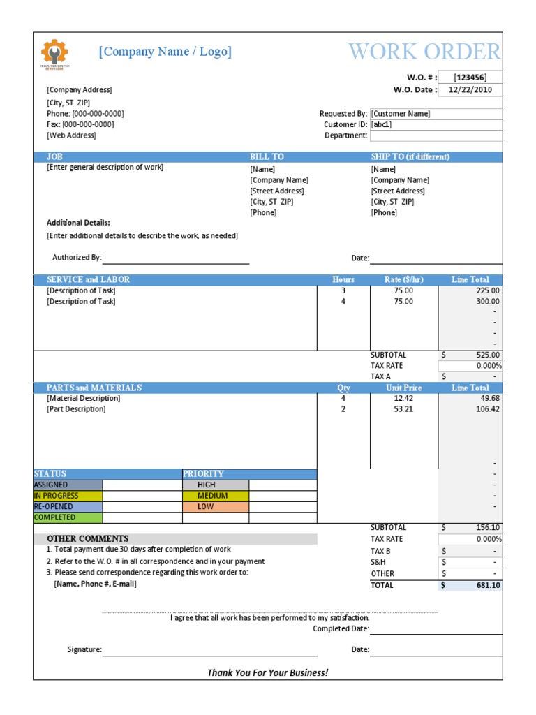 Work Order Template CSS | PDF | Economies | Business