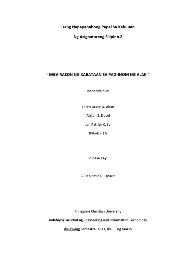 Ang Rason NG Kabataan Sa Pag-Inom NG Alak | PDF