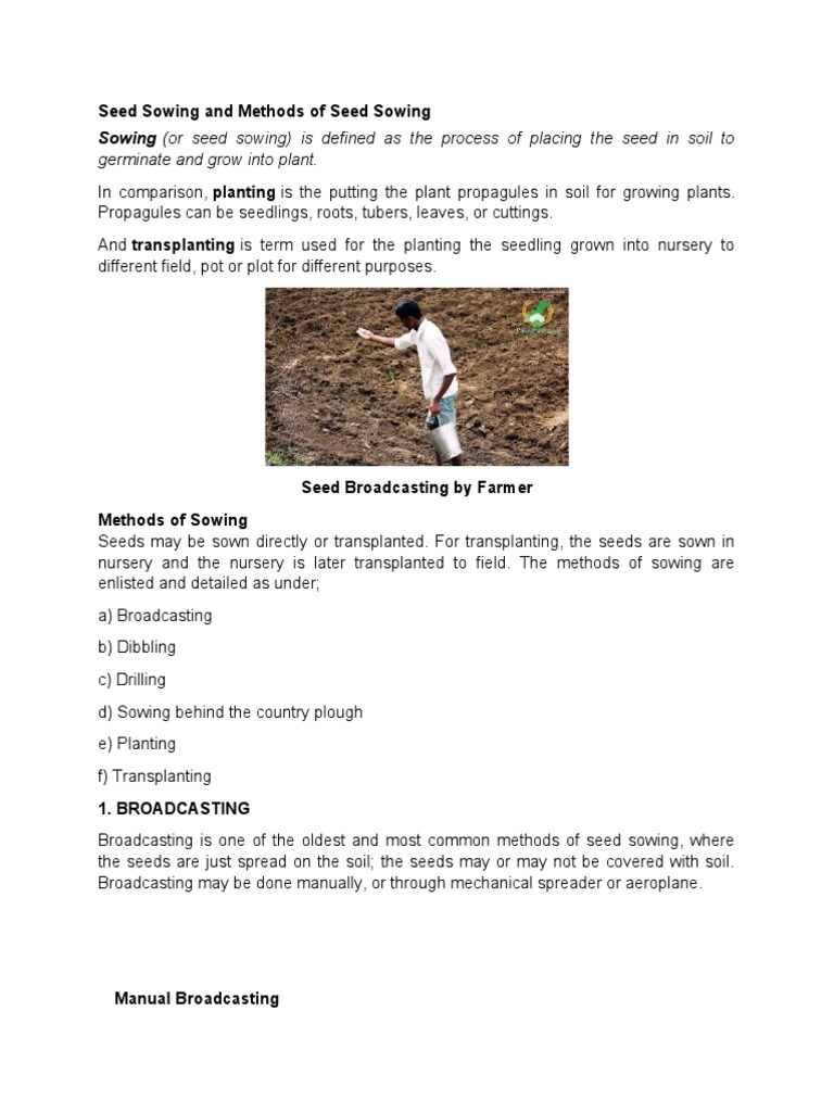 Seed Sowing and Methods of Seed Sowing | PDF