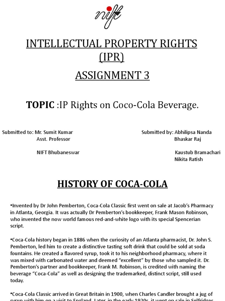 Intellectual Property Rights (IPR) Assignment 3: TOPIC:IP Rights On ...