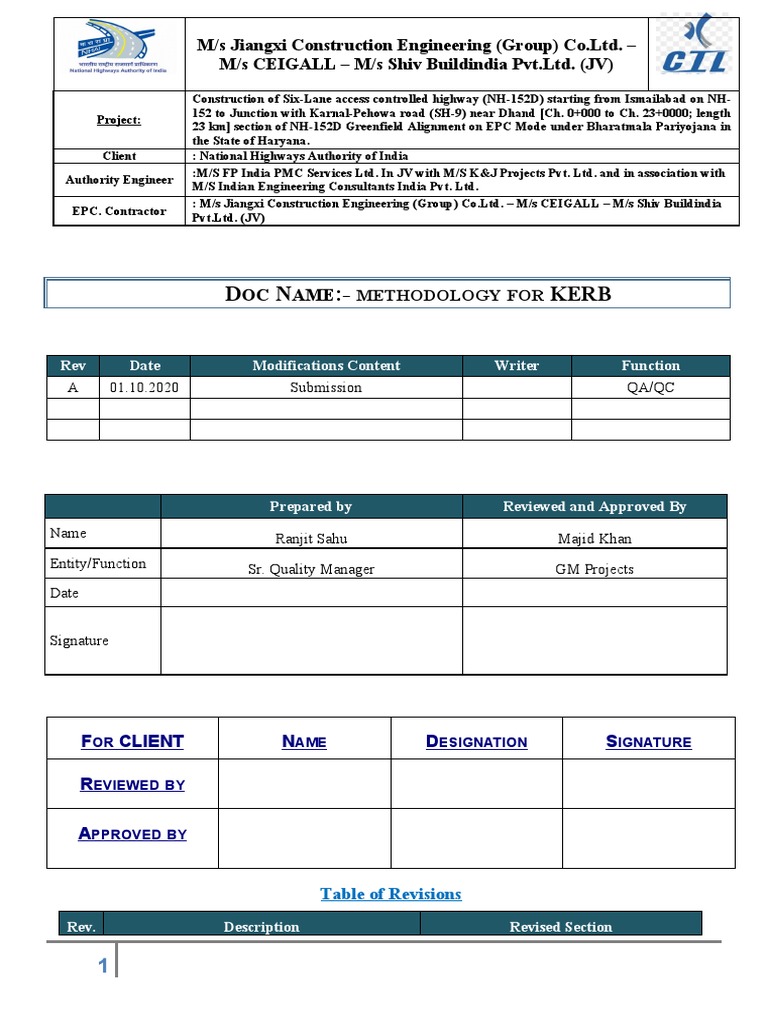 Method Statement For Kerb | PDF | Concrete | Road Transport