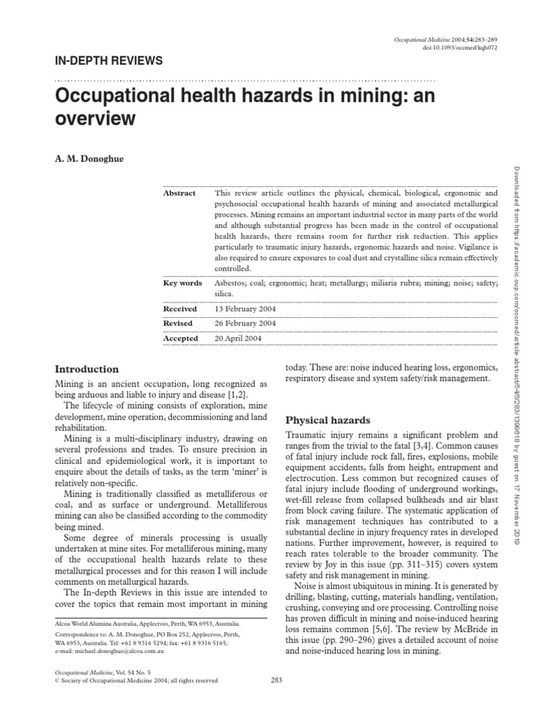 Occupational Health Hazards in Mining, An Overview | Download Free PDF ...