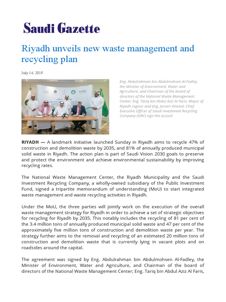 Riyadh Unveils New Waste Management and Recycling Plan: July 14, 2019 ...