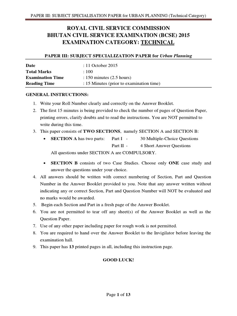 Urban Planning Exam Paper 2015 | PDF | Multiple Choice | Test (Assessment)