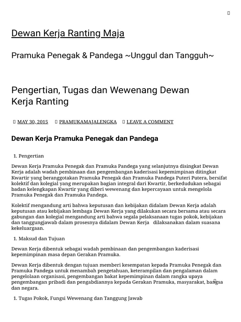 Pengertian, Tugas Dan Wewenang Dewan Kerja Ranting | PDF