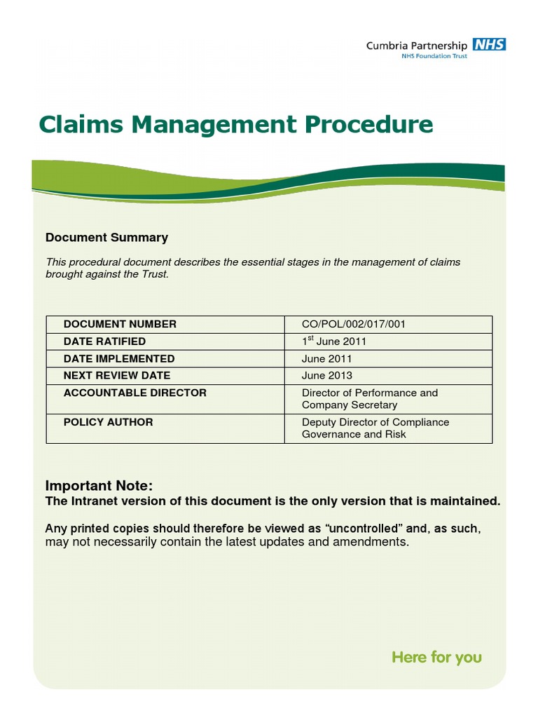 Claims Management Procedure | PDF | Negligence | Damages