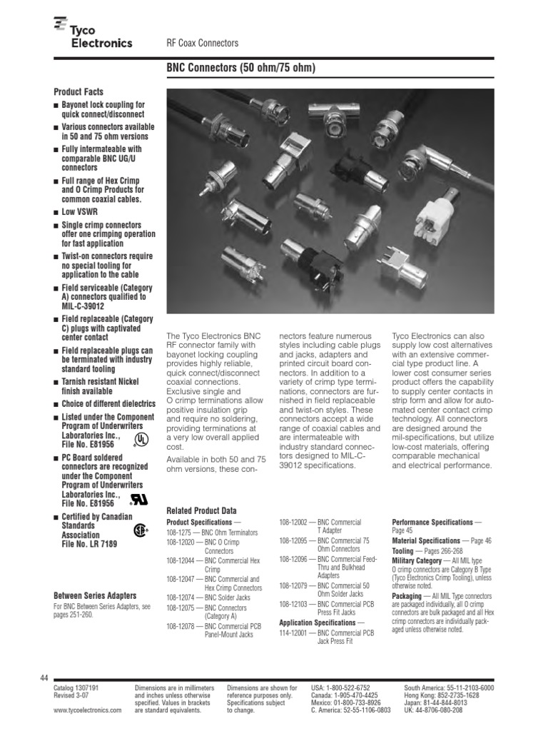 BNC RF Coax Connectors Overview | PDF | Electrical Connector | Coaxial ...