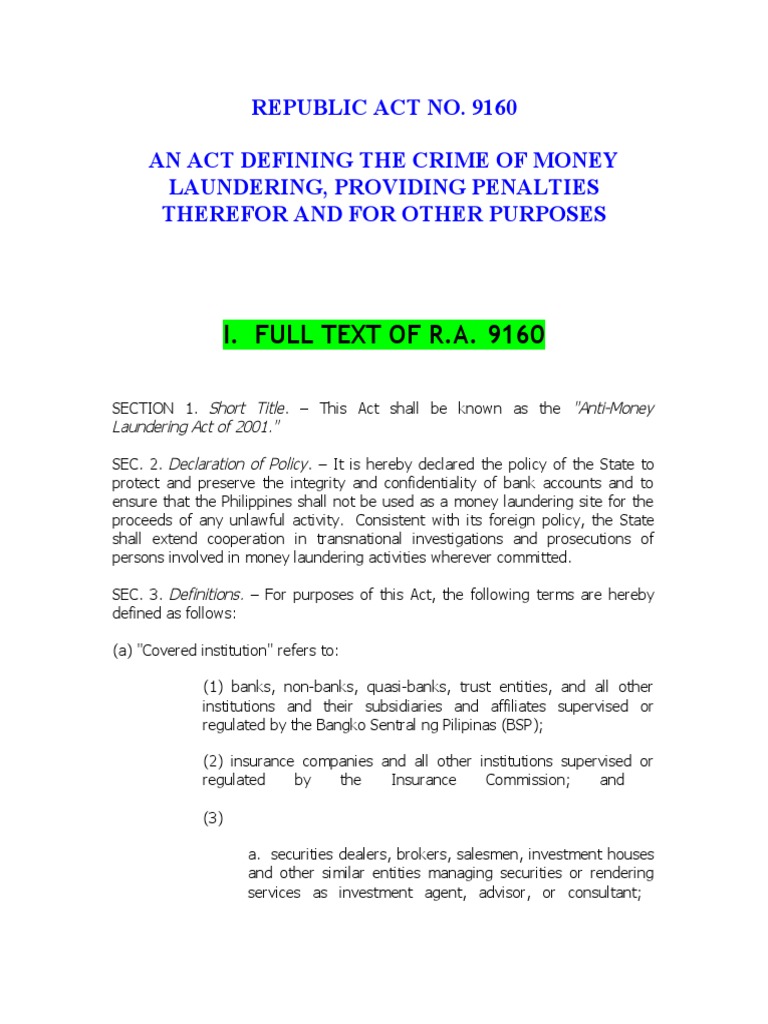 Anti-Money Laundering Law Guide | PDF | Asset Forfeiture | Securities ...