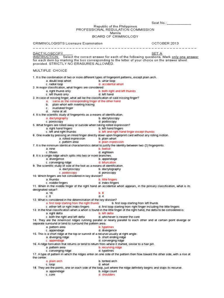 Dactyloscopy 100 Items With Answer | PDF | Fingerprint | Hand