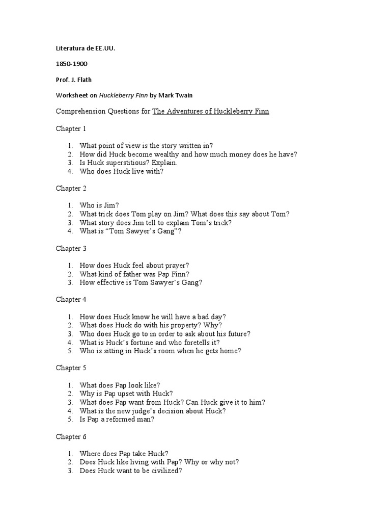 Literatura de EE - UU. 1850-1900 Prof. J. Flath Worksheet On ...