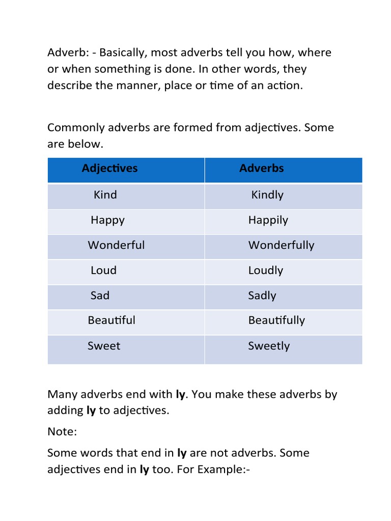 Adverbs: How, Where, When Words Describe Actions | PDF