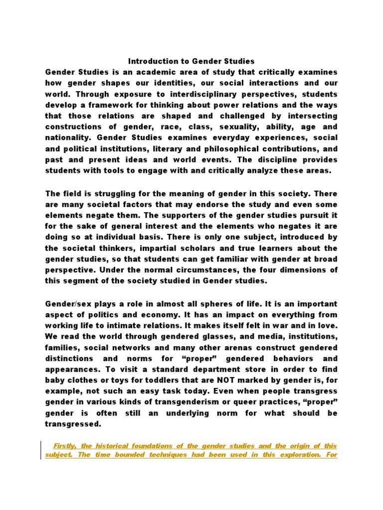 Introduction To Gender Studies | PDF | Gender | Gender Studies