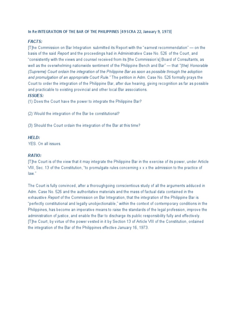 Integration of the Philippine Bar, 1973 | PDF | Law