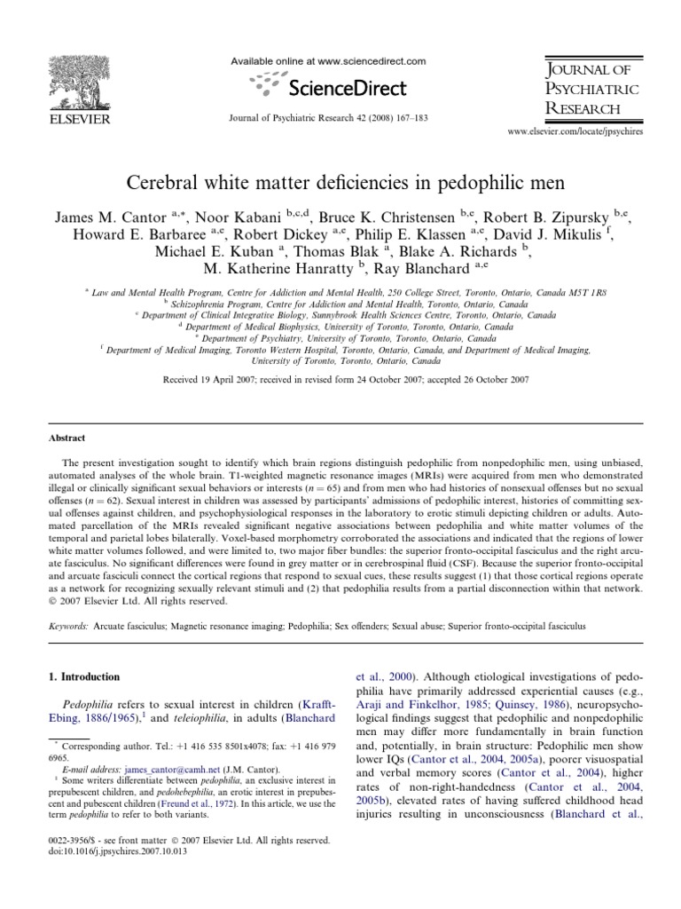 Cantor Et Al. 2008 Pedo Mri PDF | PDF | Pedophilia | Central Nervous System