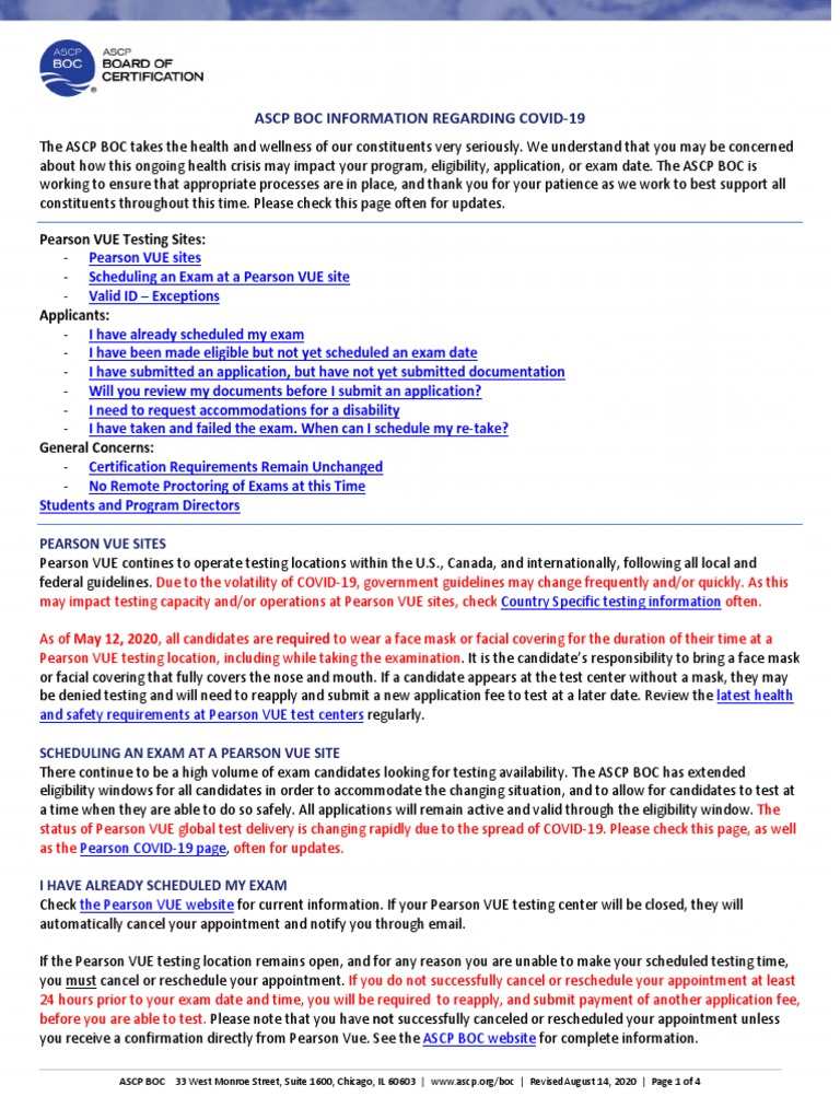 Ascp Boc Covid 19 Information | PDF | Identity Document | Test (Assessment)