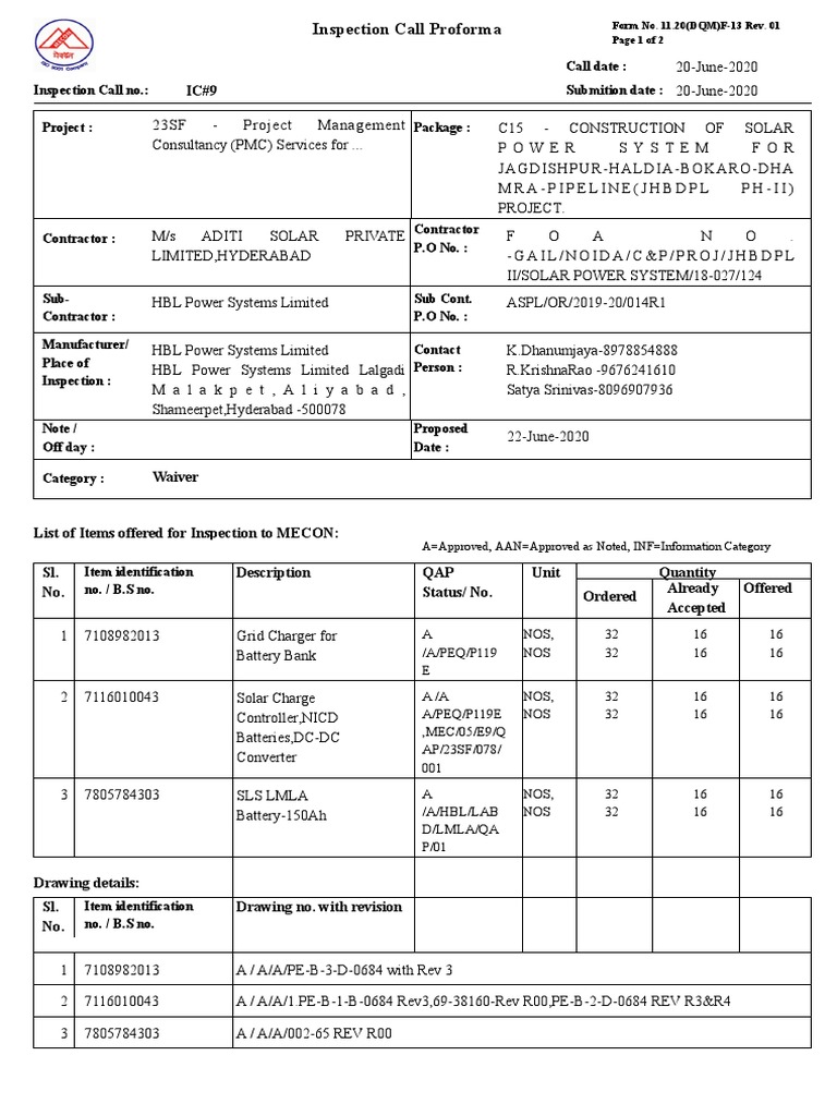 IC#9 HBL Inspection Waiver Profoma | PDF | Galvanic Cells | Battery (Electricity)