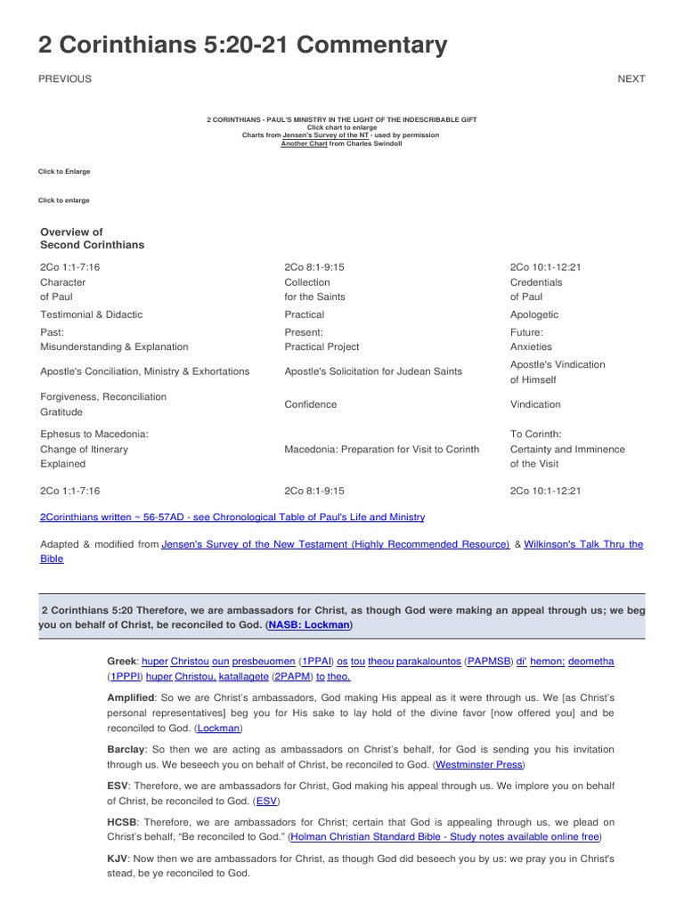 2 Corinthians 5 20-21 Commentary PDF | PDF | Paul The Apostle | The Gospel