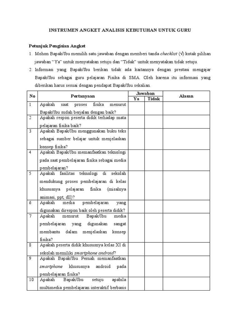 Angket Kebutuhan Siswa | PDF