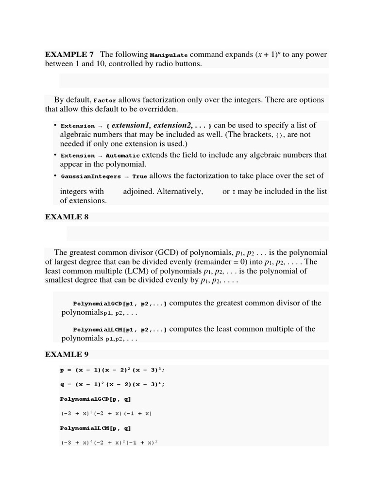 EXAMPLE 7 The Following: Manipulate | PDF | Factorization | Polynomial