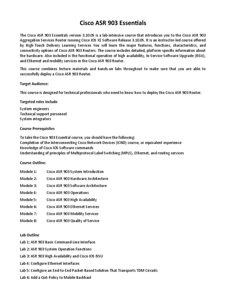 Cisco ASR 903 Essentials-Mapped With ASR920 | PDF