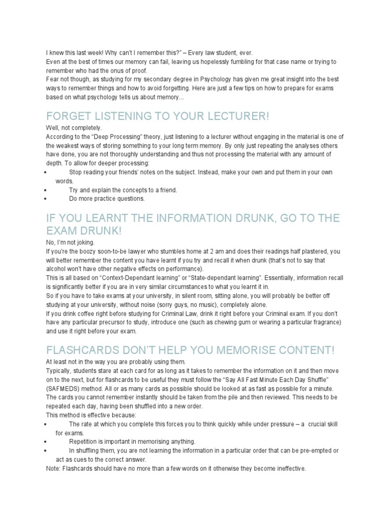 Forget Listening To Your Lecturer! | PDF | Recall (Memory) | Memory