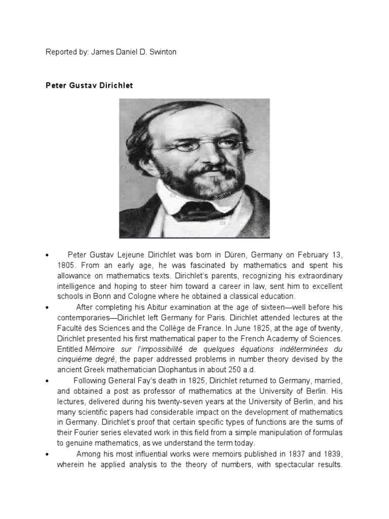 Peter Gustav Dirichlet: Cinquième Degré, The Paper Addressed Problems ...