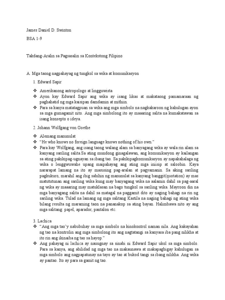 Pagsalin Sa Kontekstong Filipino 1 | PDF