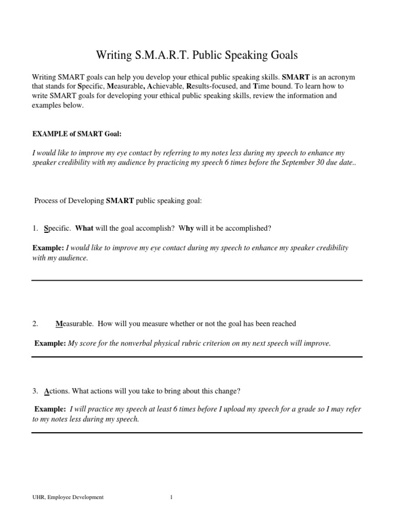 Writing S.M.A.R.T. Public Speaking Goals: Example of Smart Goal | PDF