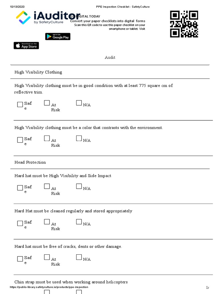 PPE Inspection Checklist Template | PDF | Personal Protective Equipment ...